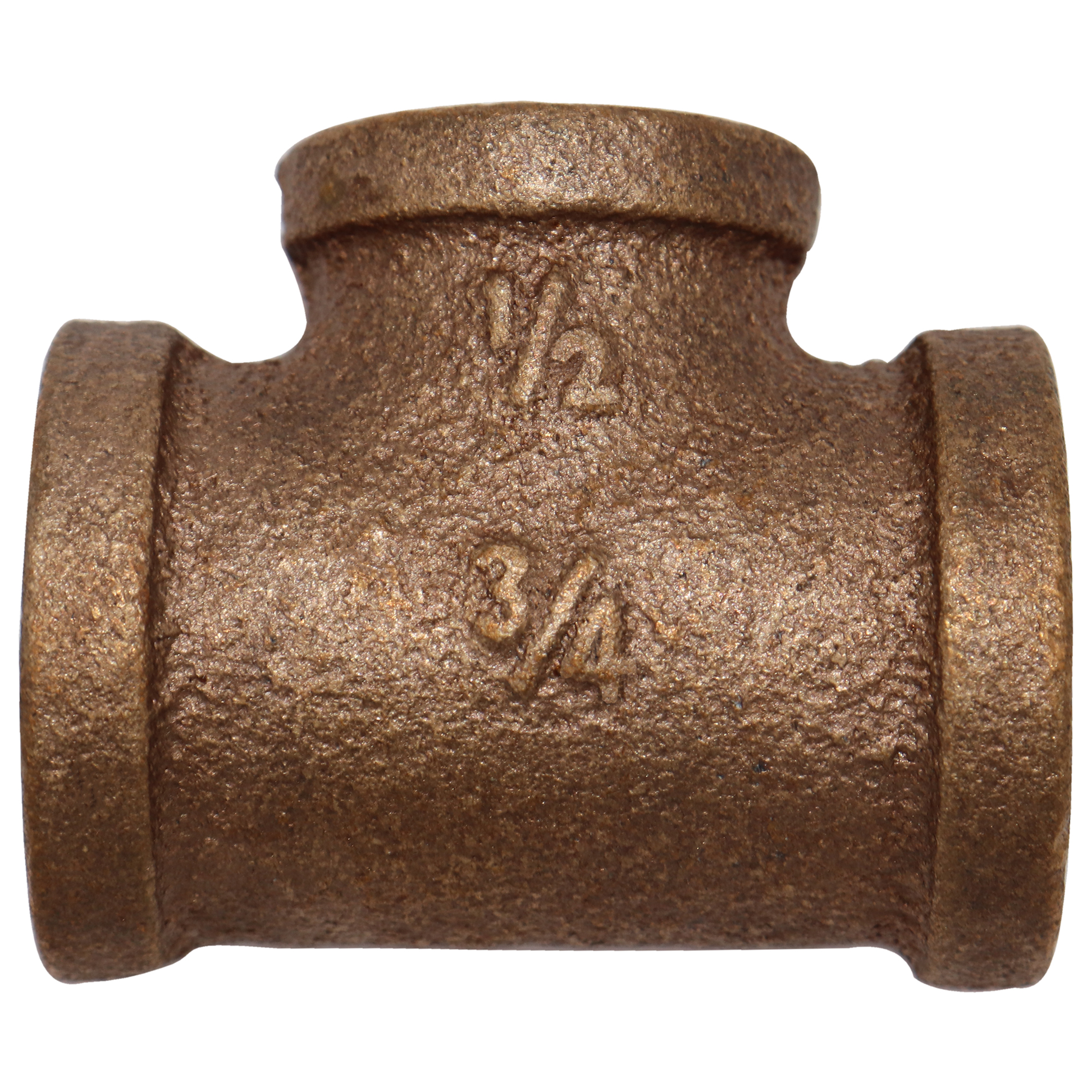 Pipe Reducing Tee, 3/4x3/4x1/2 in, FNPT, 125 lb, Brass, Rough, Import ...