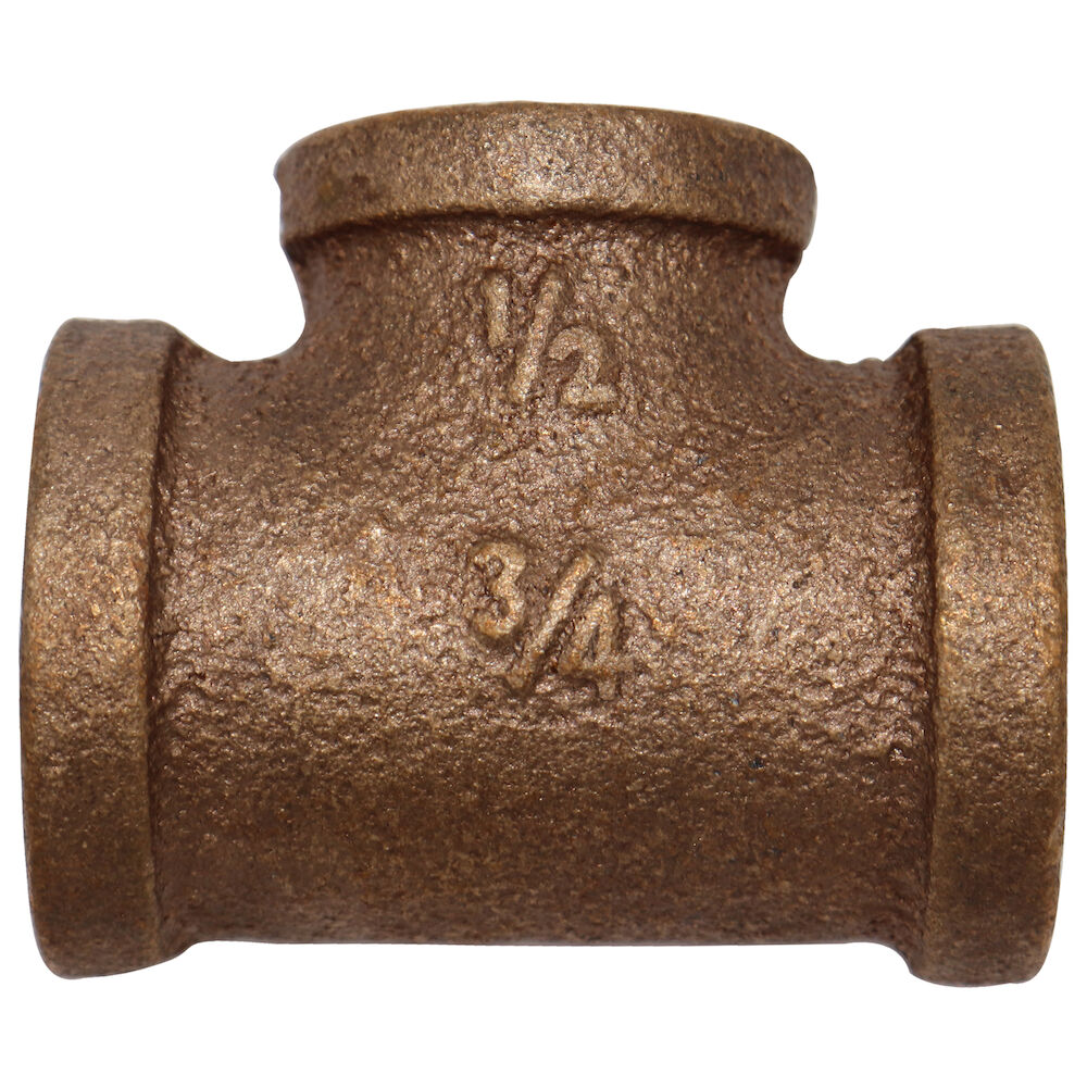 Pipe Reducing Tee, 3/4x3/4x1/2", FNPT, 125 lb, Brass, Rough, Import ...