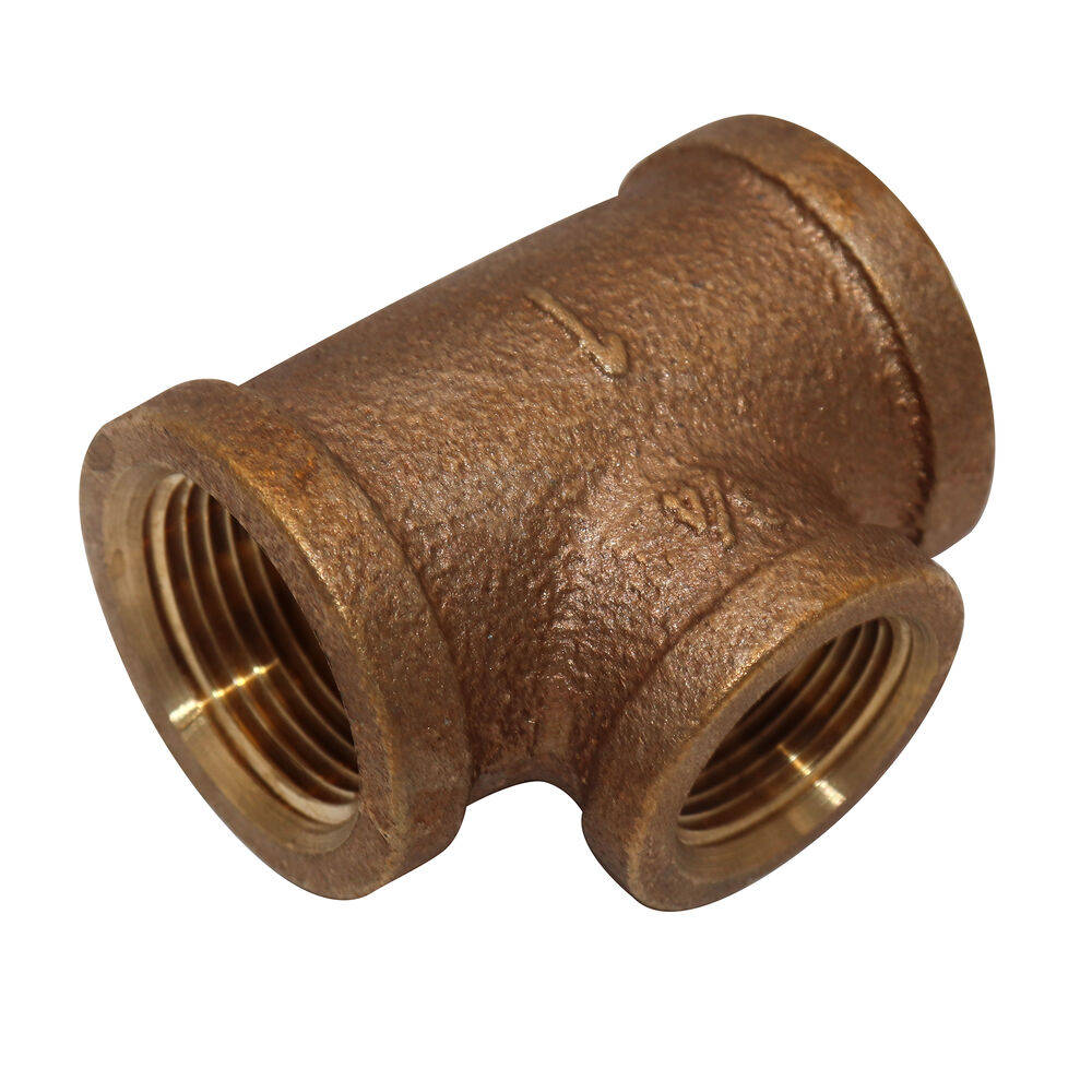 Pipe Reducing Tee, 1x1x3/4 in, FNPT, 125 lb, Brass, Rough, Import ...