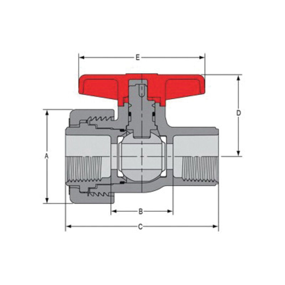 Spears® 2412-020G Single Entry Ball Valve, 2" Nominal, Socket End Style, PVC Body, Buna-N ...