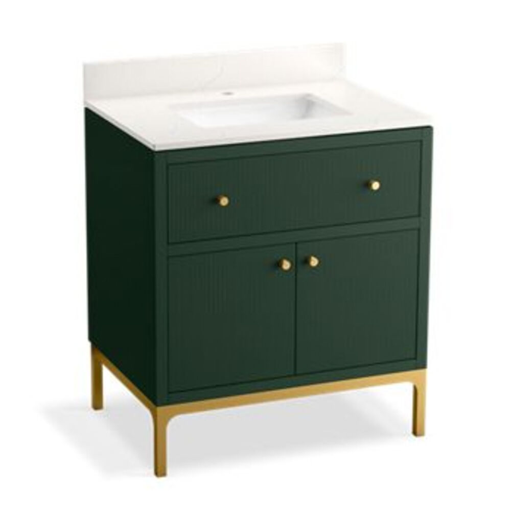 K38008-EMG Calpa™ 30x22" Bathroom Vanity Cabinet w/ Sink and Quartz Top ...