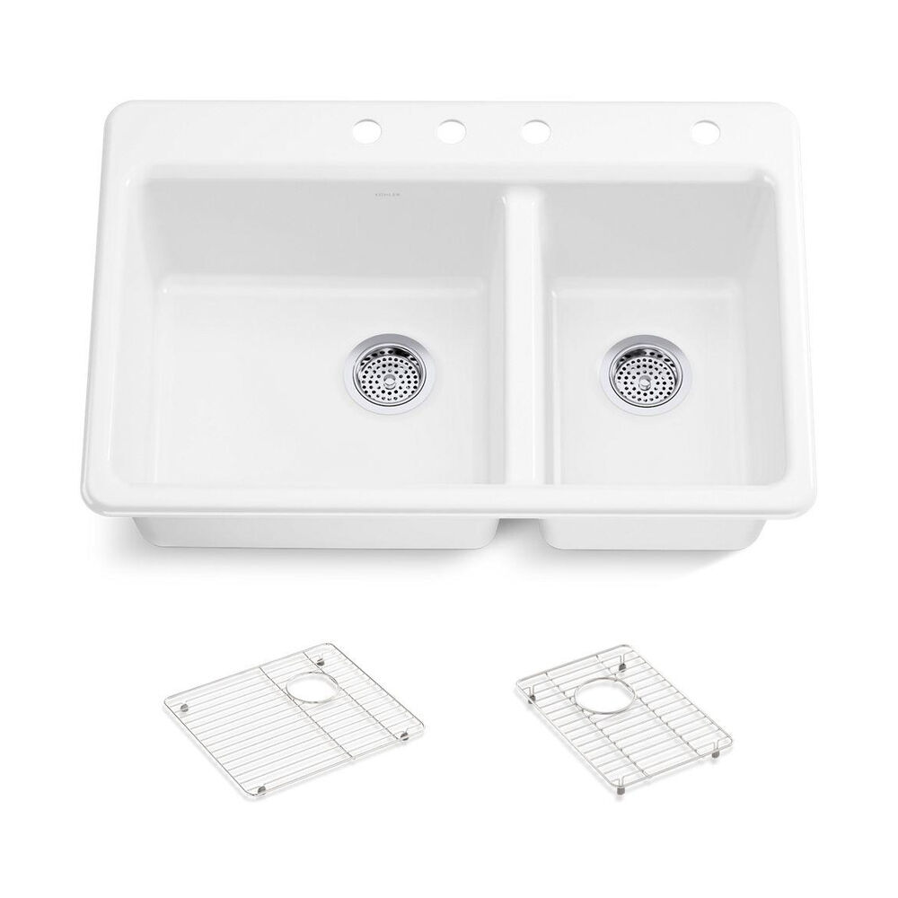 Kohler® 8669-4A1-0 Riverby® 33" Top-Mount Offset Double-Bowl Kitchen ...