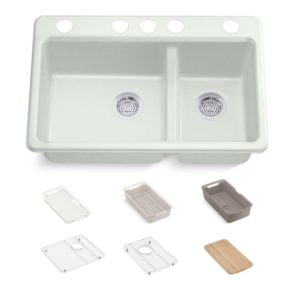 Kohler® 8669-5UPC-FF Riverby® 33" Undermount Offset Double-Bowl Kitchen ...